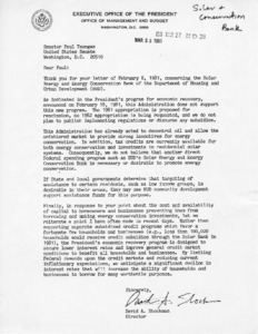 Letter to Senator Paul Tsongas from David A. Stockman regarding the ...