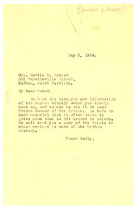 Letter from W. E. B. Du Bois to Durham Library - Digital Commonwealth