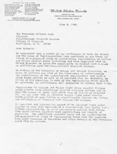 Letter to Gilbert Gude from Paul E. Tsongas and Dale Bumpers regarding ...