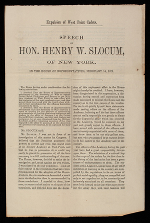 Speech of Hon. Henry W. Slocum to Thomas Lincoln Casey, February 14 ...