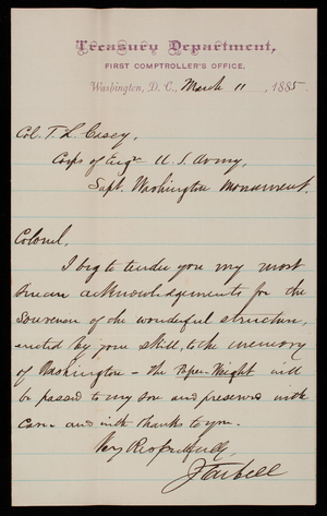 J. Tarbell to Thomas Lincoln Casey, March 11, 1885 - Digital Commonwealth