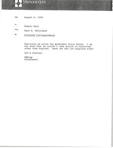 Memorandum from Mark H. McCormack to Robert Kain - Digital Commonwealth