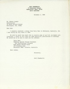 Letter from Judi Chamberlin to Robert Loomis - Digital Commonwealth