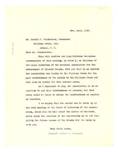 Letter from Arthur Spingarn to Williams Press to - Digital Commonwealth