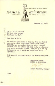 Letter from Masses and Mainstream to W. E. B. Du Bois - Digital ...