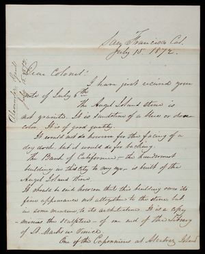 General [Barton] S. Alexander to Thomas Lincoln Casey, July 15, 1872 ...