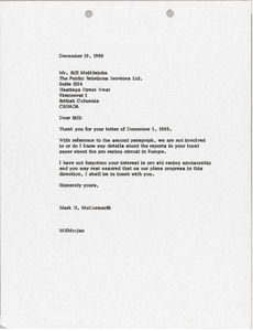 Letter from Mark H. McCormack to Bill Meiklejohn - Digital Commonwealth