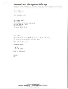 Letter from Mark H. McCormack to Joseph Agee - Digital Commonwealth