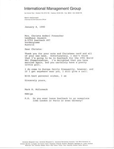 Letter from Mark H. McCormack to Christa Anderl Fresacher - Digital ...