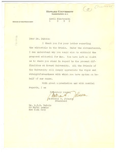 Letter from Howard University to W. E. B. Du Bois - Digital Commonwealth