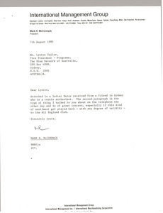 Letter from Mark H. McCormack to Lynton Taylor - Digital Commonwealth