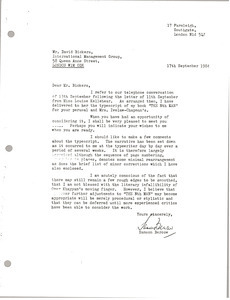 Letter from S. Bercow to David Bickers - Digital Commonwealth