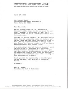 Letter from Mary L. Wenzel to Vincent Denis - Digital Commonwealth