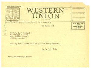Telegram from W. E. B. Du Bois to Metz T. P. Lochard - Digital Commonwealth