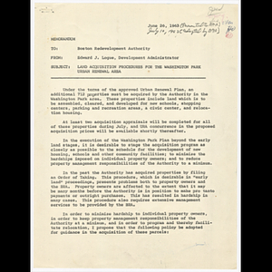 Memorandum from Edward J. Logue to Boston Redevelopment Authority about ...