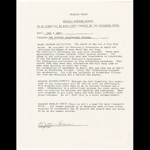 Monthly program report for Goldenaires. May 1989 - Digital Commonwealth