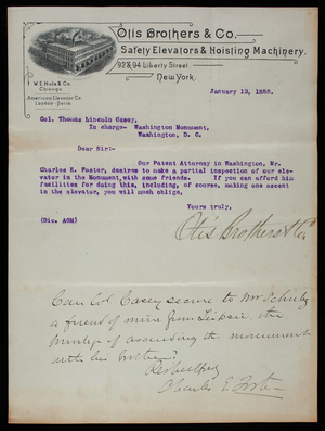 Otis Brothers & Co. to Thomas Lincoln Casey, January 12, 1885 - Digital ...
