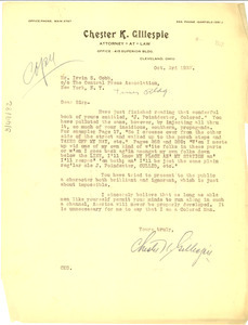 Letter from Chester K. Gillespie to Irvin S. Cobb - Digital Commonwealth