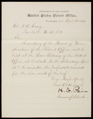 Hon. H. E. Paine to Thomas Lincoln Casey, April 25, 1879 - Digital Commonwealth