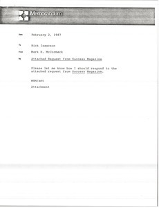 Memorandum from Mark H. McCormack to Rick Isaacson - Digital Commonwealth
