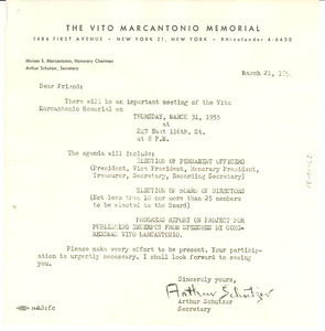 Circular letter from Vito Marcantonio Memorial to W. E. B. Du Bois ...