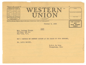 telegram from W. E. B. Du Bois to Corinne Wright - Digital Commonwealth