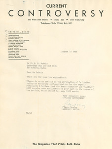 Letter from Current Controversy to W. E. B. Du Bois - Digital Commonwealth