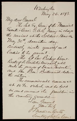 [James] Madison Cutts to Thomas Lincoln Casey, May 26, 1893 - Digital ...