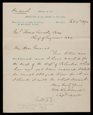 Capt. W. A. Kirkland to Thomas Lincoln Casey, February 4, 1890 ...