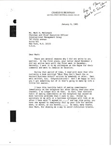 Letter from Charles R. Bronfman to Mark H. McCormack - Digital Commonwealth