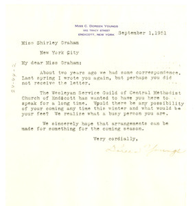 Letter from C. Doreen Youngs to Shirley Graham - Digital Commonwealth