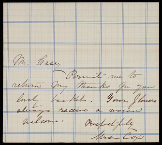 Mrs. Samuel S. Cox to Thomas Lincoln Casey, undated [March 1878 ...
