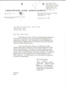 Letter from Cincinnati Bar Association to Mark H. McCormack - Digital ...