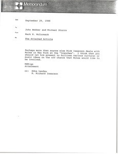 Memorandum from Mark H. McCormack to John Webber and Michael Storrs ...