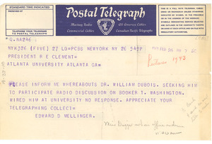Telegram from Columbia Broadcasting System to Atlanta University ...