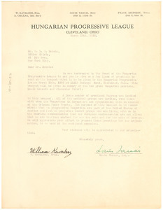 Letter from the Hungarian Progressive League to W. E. B. Du Bois ...