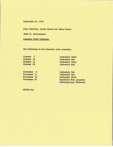 Memorandum from Mark H. McCormack to Judy Chilcote, Lynda Grand, Mary ...