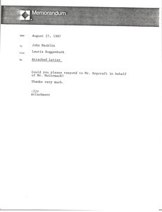 Memorandum from Laurie Roggenburk to John Macklin - Digital Commonwealth