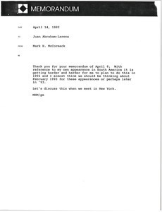 Memorandum from Mark H. McCormack to Juan Abraham-Larena - Digital ...