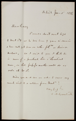 General [Cyrus B.] Comstock to Thomas Lincoln Casey, June 5, 1876 ...