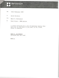 Memorandum from Mark H. McCormack to David Bickers - Digital Commonwealth