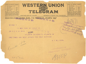 Telegram from Madeline G. Allison to W. E. B. Du Bois - Digital ...