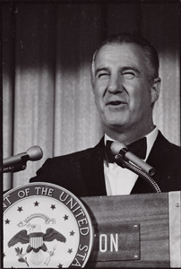 Spiro Agnew speech at the Middlesex Club: Agnew at the rostrum ...