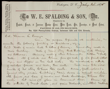 [William] E. Spaulding to Thomas Lincoln Casey, July 1, 1875, quote ...