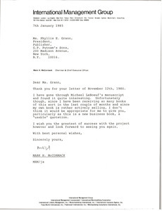 Letter from Mark H. McCormack to Phyllis E. Grann - Digital Commonwealth