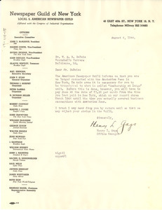 Letter from Newspaper Guild of New York to W. E. B. Du Bois - Digital ...