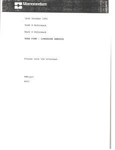Memorandum from Mark H. McCormack to Todd H. McCormack - Digital ...