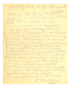 Letter from W. T. Outland to the Crisis - Digital Commonwealth