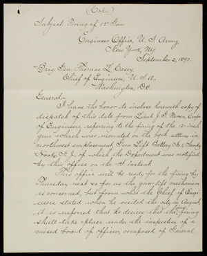 [George Lewis Gillespie, Jr.] to Thomas Lincoln Casey, copy, September ...