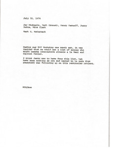 Memorandum from Mark H. McCormack to Jay Michaels, Herb Granath, Nancy ...